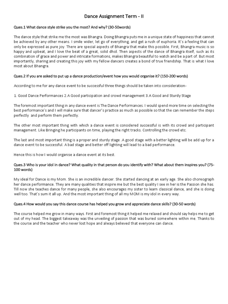 Dance Assignment Term 2 | PDF | Dances