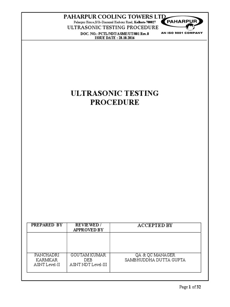 UT Procedure Rev.0 | Nondestructive Testing | Ultrasound