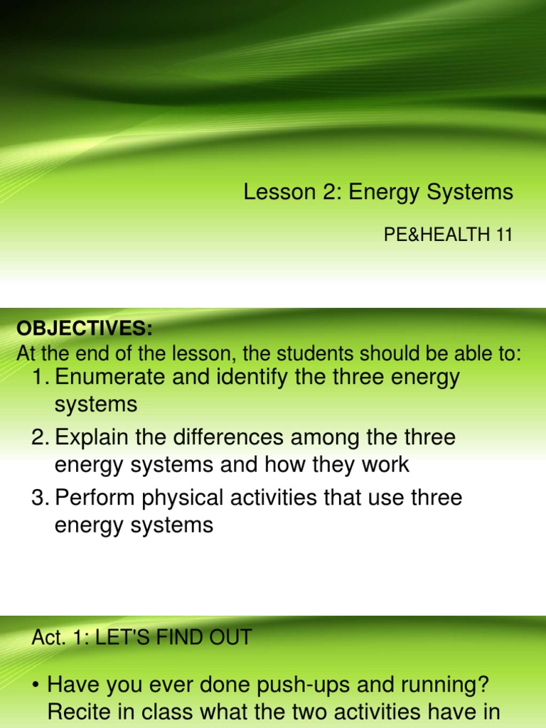 Lesson 2: Energy Systems: Pe&Health 11 | PDF | Aerobic Exercise ...