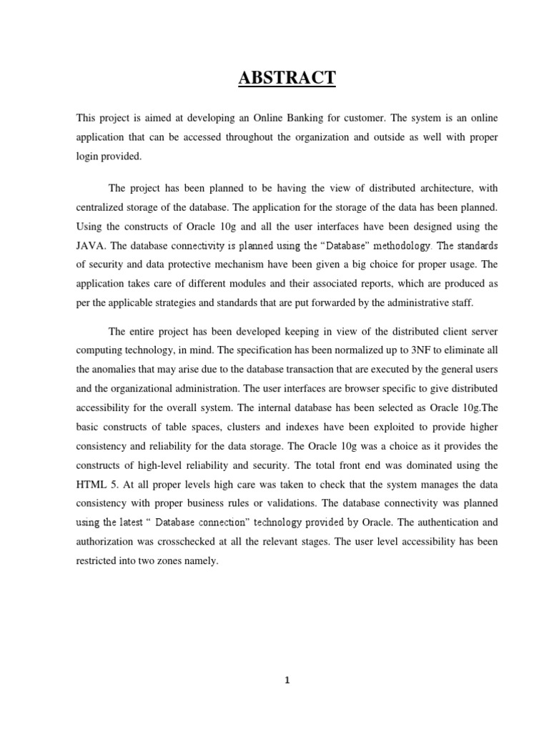 Developing an Online Banking System for Customers: A Project Abstract ...