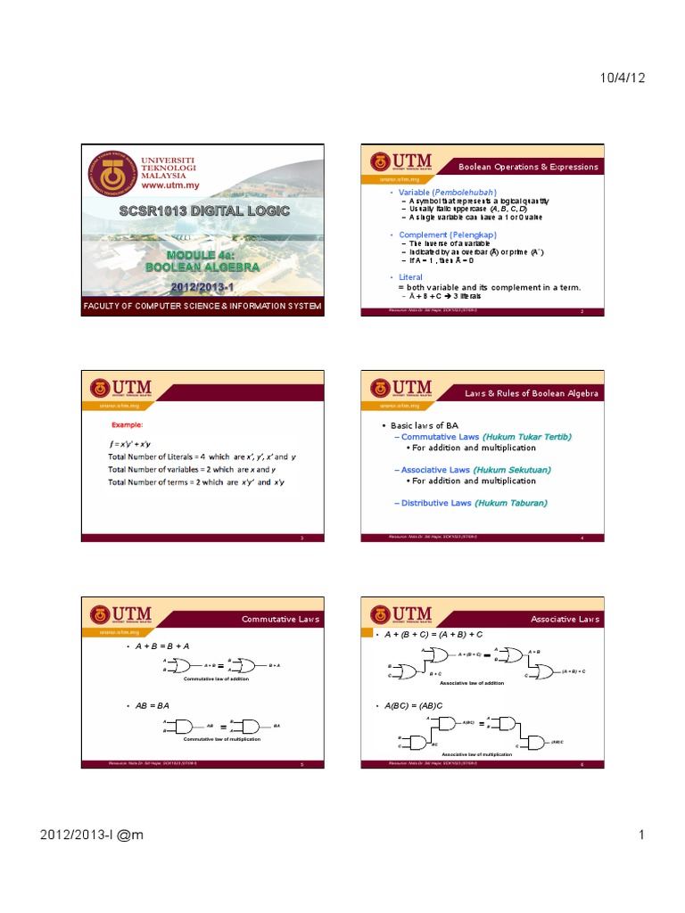Module 4a Boolean Algebra (Student) | PDF | Boolean Algebra | Teaching ...