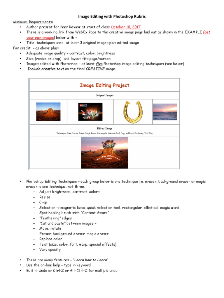 Photoshop Image Editing Rubric: Guiding Students Through Five Photoshop ...