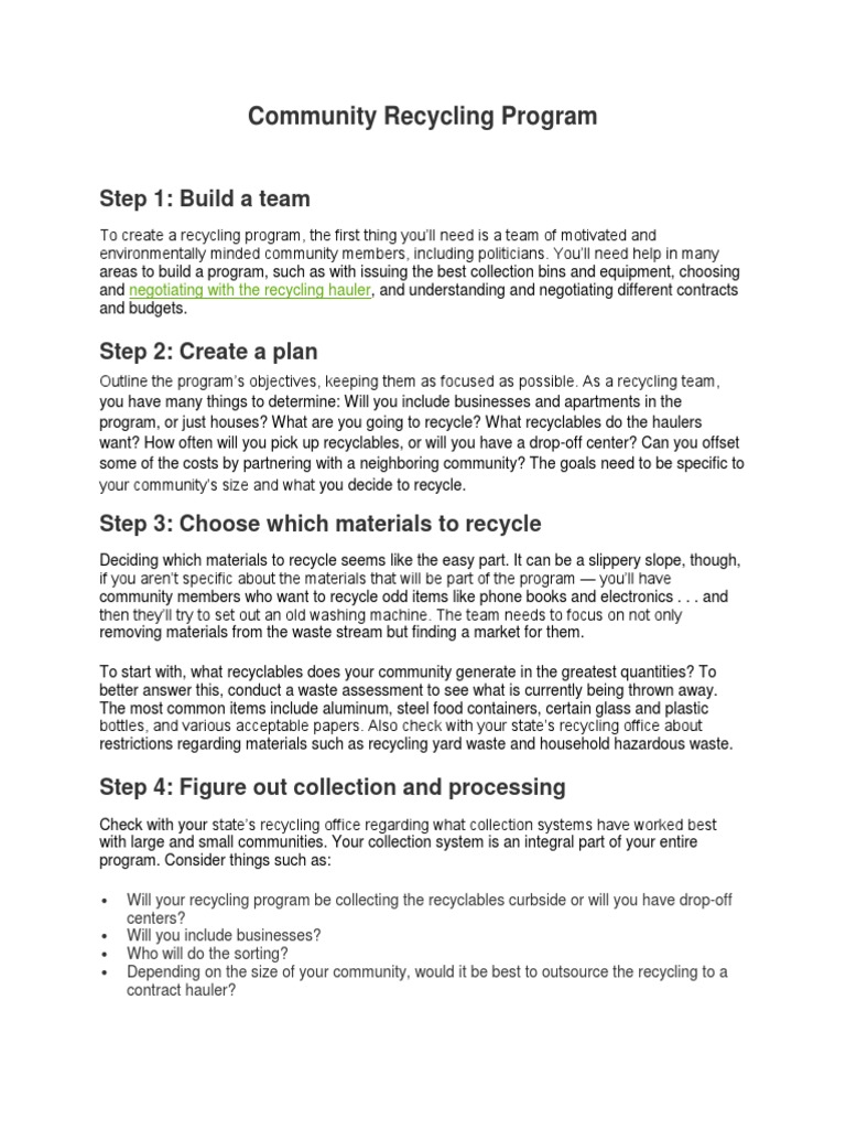 Community Recycling Program: Step 1: Build A Team | PDF | Recycling | Waste