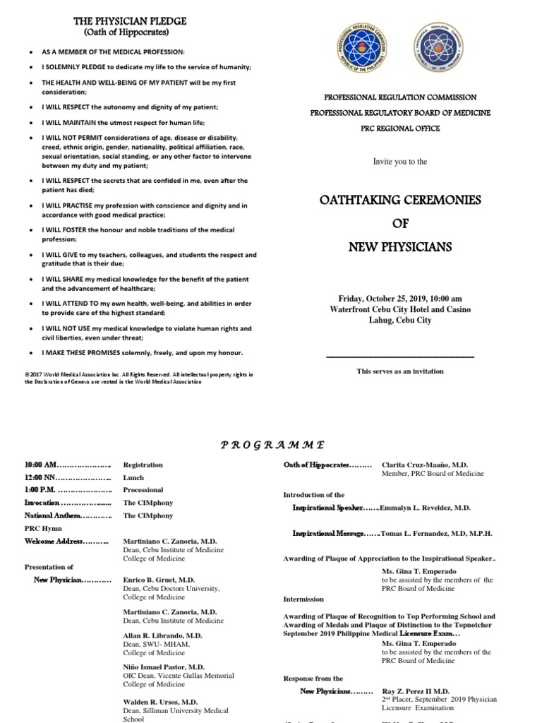 Program For Oathtaking 2019 No Logos 2 | PDF | Physician | Health Care