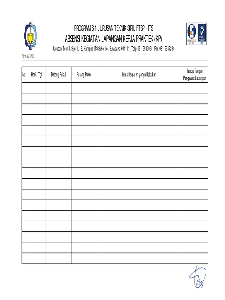 Format Absensi Kegiatan Magang Teknik Sipil | PDF