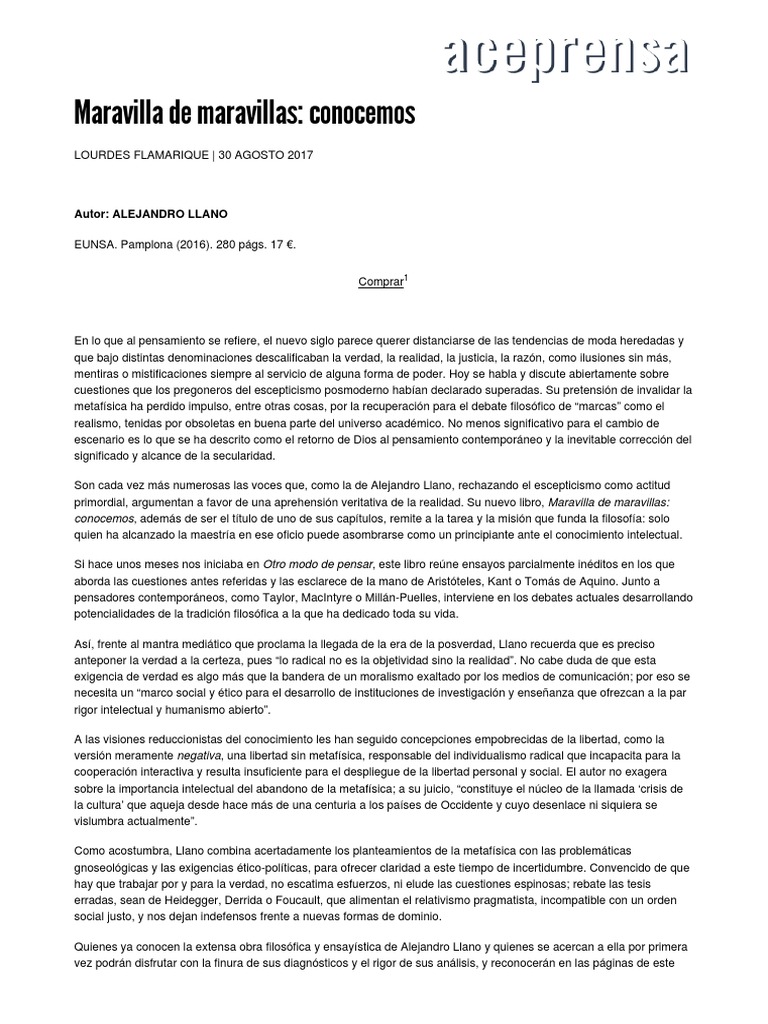Alejandro Llanos, Maravilla de Maravillas | PDF | Verdad | Metafísica