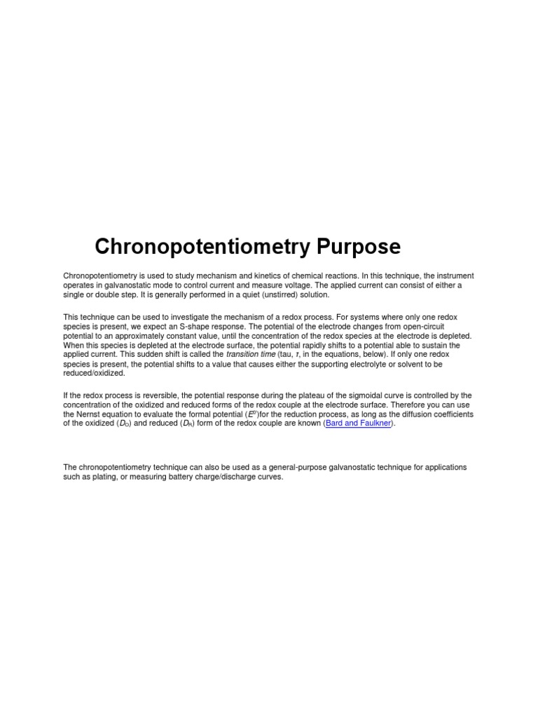 Chronopotentiometry Purpose: τ, in the equations, below) - If only one ...