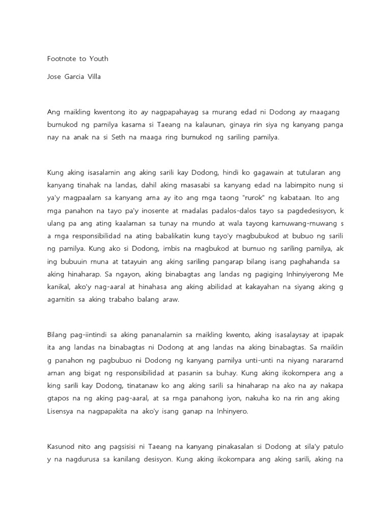 Footnote To Youth Reflection Tagalog | PDF