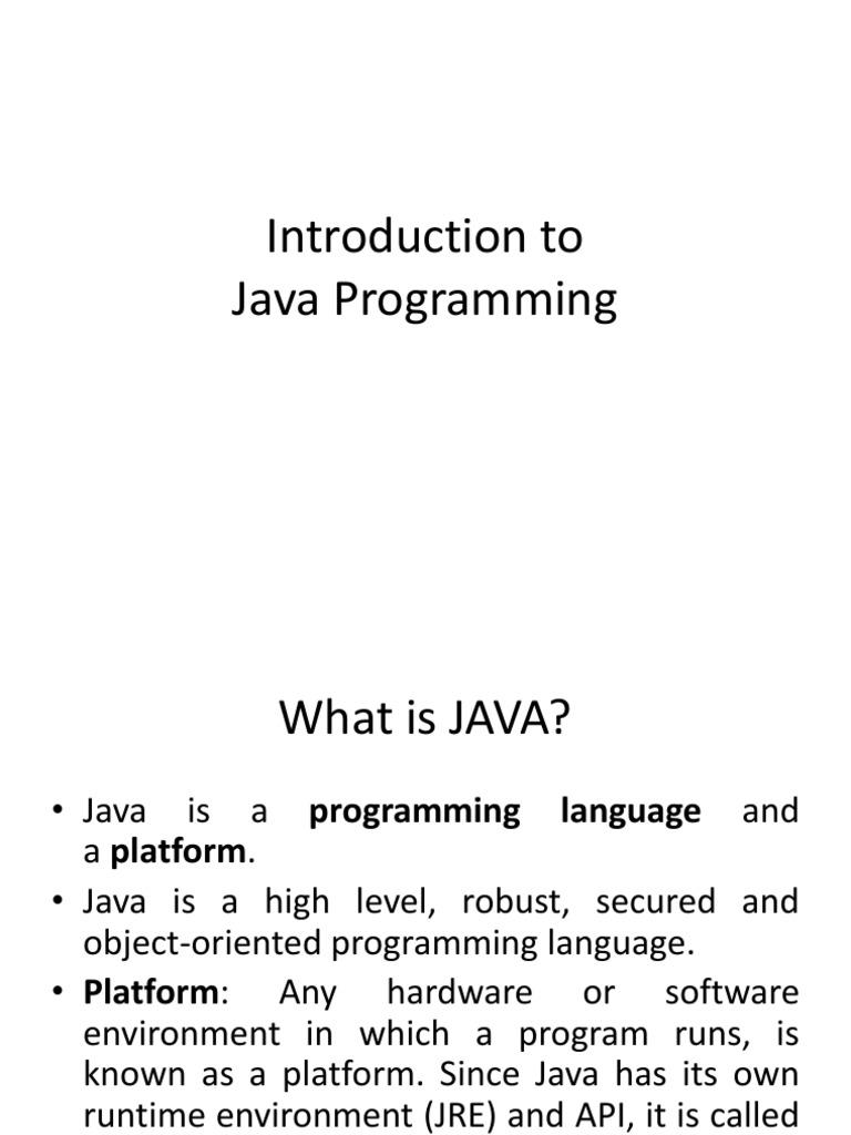 Introduction To JAVA | PDF | Java (Programming Language) | Cross ...