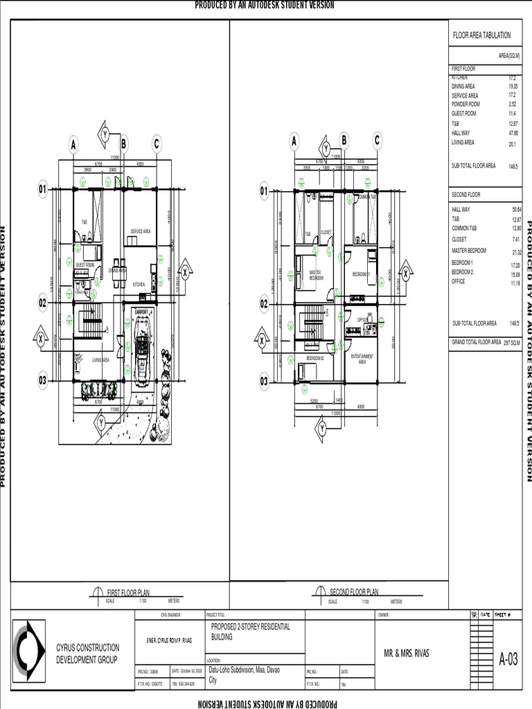 C B A C B A: Floor Area Tabulation | PDF | Bedroom | Architectural Elements