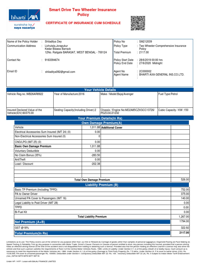 Policy Schedule | PDF | Vehicle Insurance | Insurance