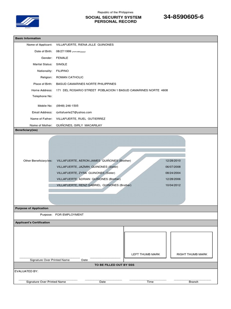Social Security System Personal Record: Basic Information | PDF