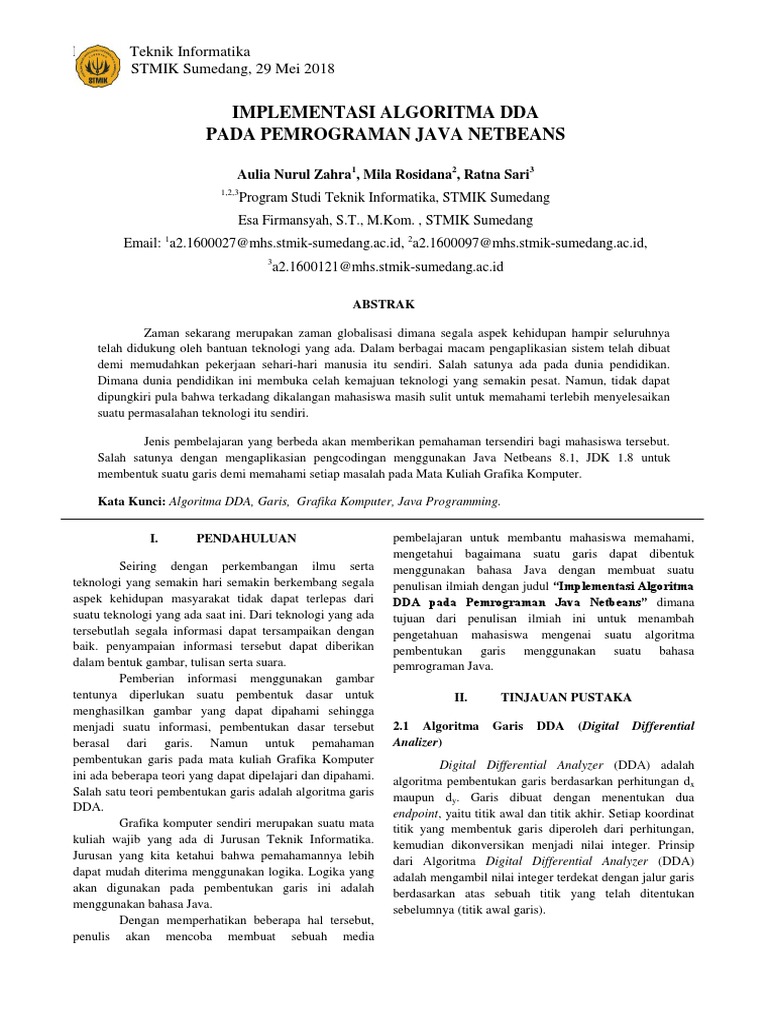 Jurnal Implementasi Algoritma Dda Pada Pemrograman Java Netbeans | PDF