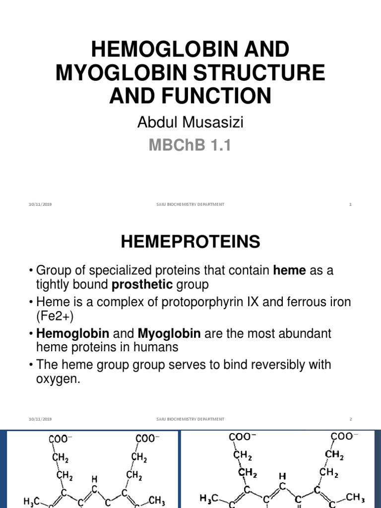 Hemoglobin and Myoglobin Structure and Function | PDF | Hemoglobin ...