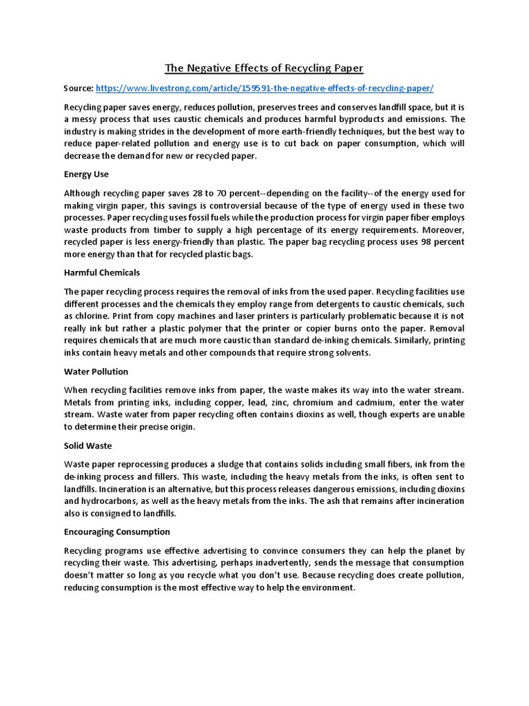 The Negative Effects of Recycling Paper | Download Free PDF | Recycling ...
