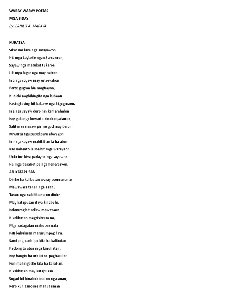 Waray-Waray Poems and Songs | PDF