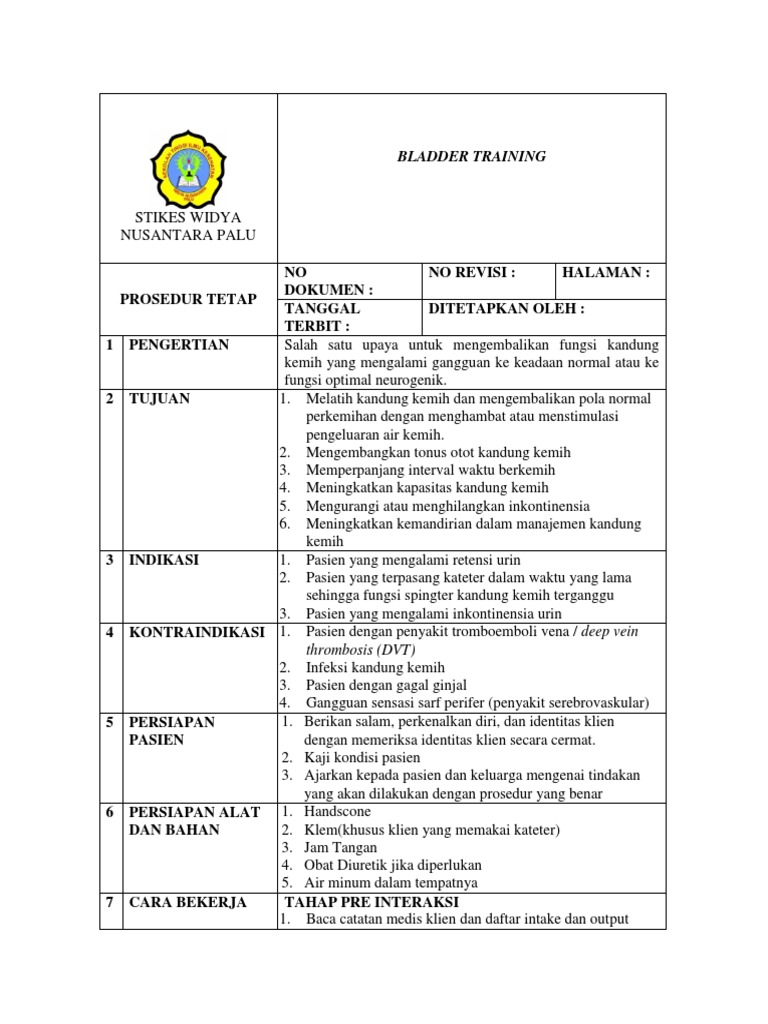 Prosedur Bladder Training | PDF