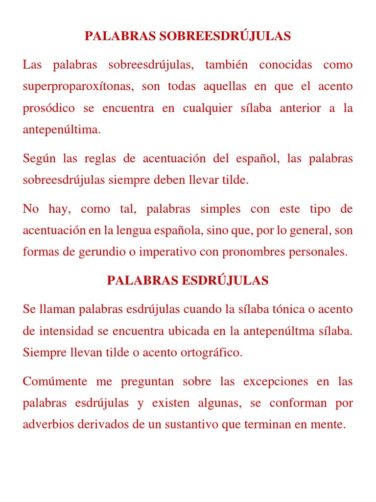 Palabras Sobreesdrújulas | PDF