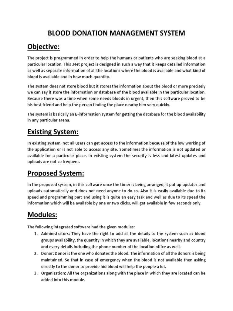 Blood Donation Info System | PDF | Databases | Software
