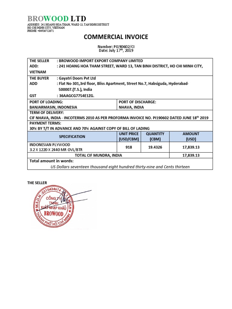 Browood Ltd Commercial Invoice | PDF