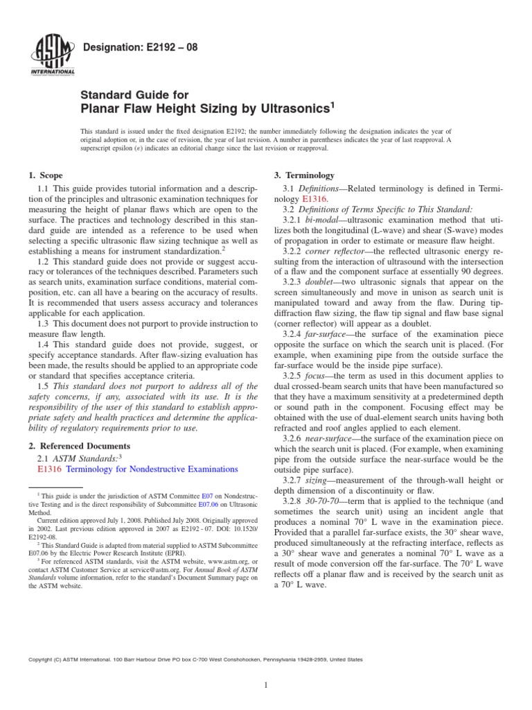 Planar Flaw Height Sizing by Ultrasonics: Standard Guide For | PDF ...