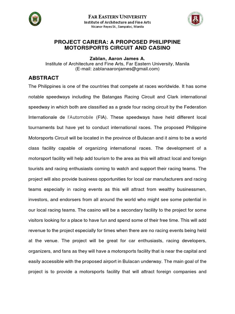 Preliminary Thesis Abstract Motorsports Circuit | PDF