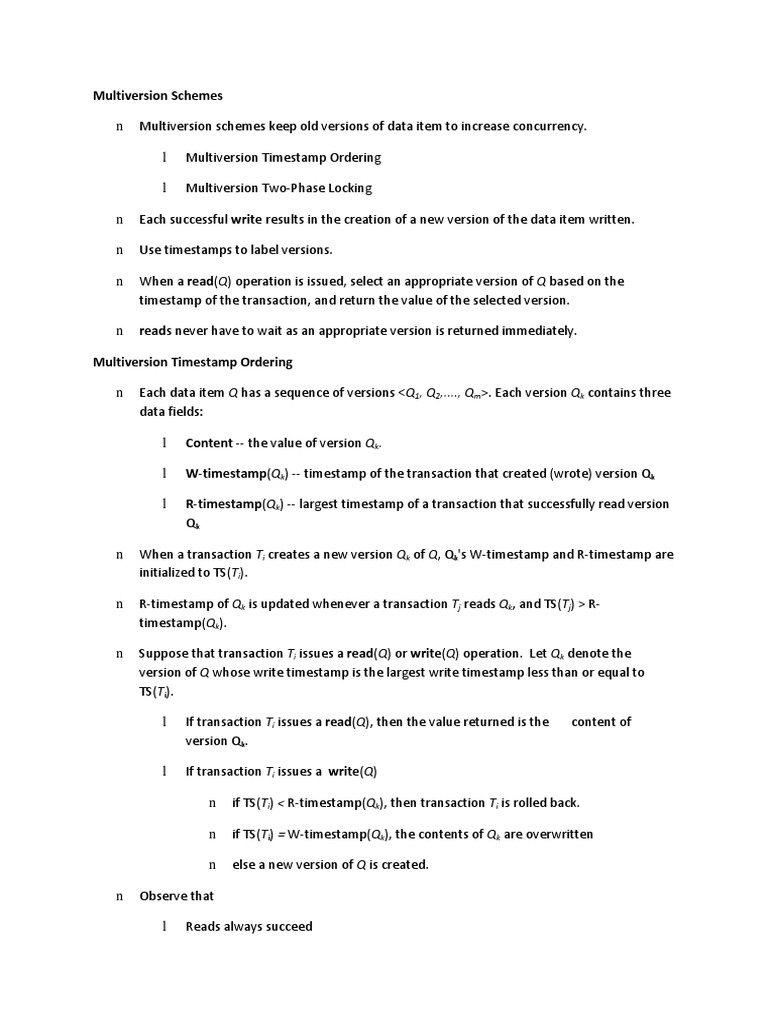 Multiversion Schemes | PDF | Database Transaction | Concurrent Computing