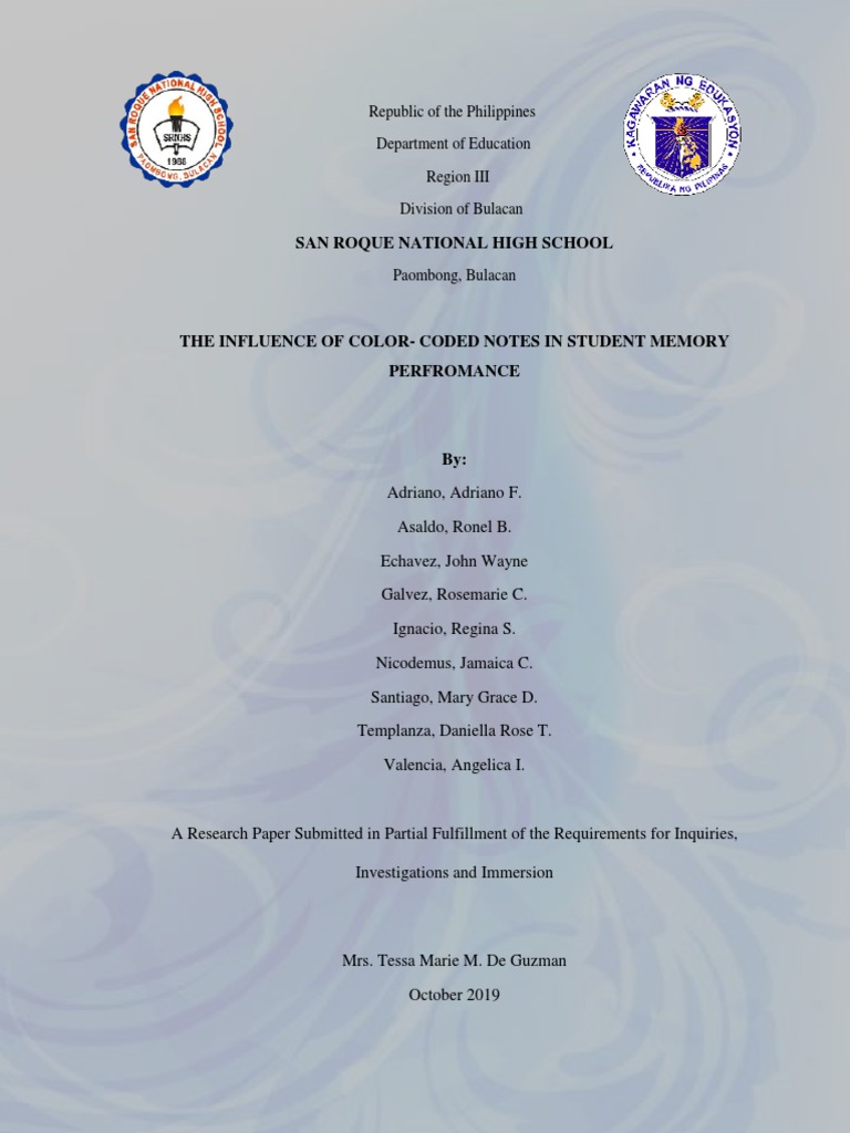 The Influence of Using Color - Coded Notes in Students Memory ...