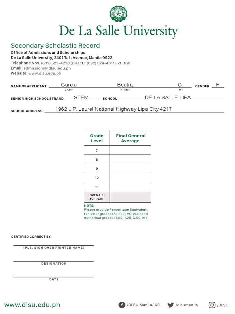Secondary Scholastic Record Template | PDF