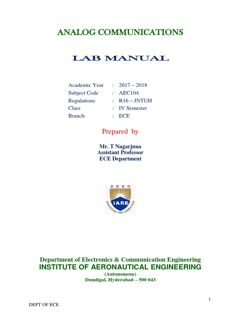 Analog Communications: Lab Manual | PDF | Frequency Modulation | Modulation