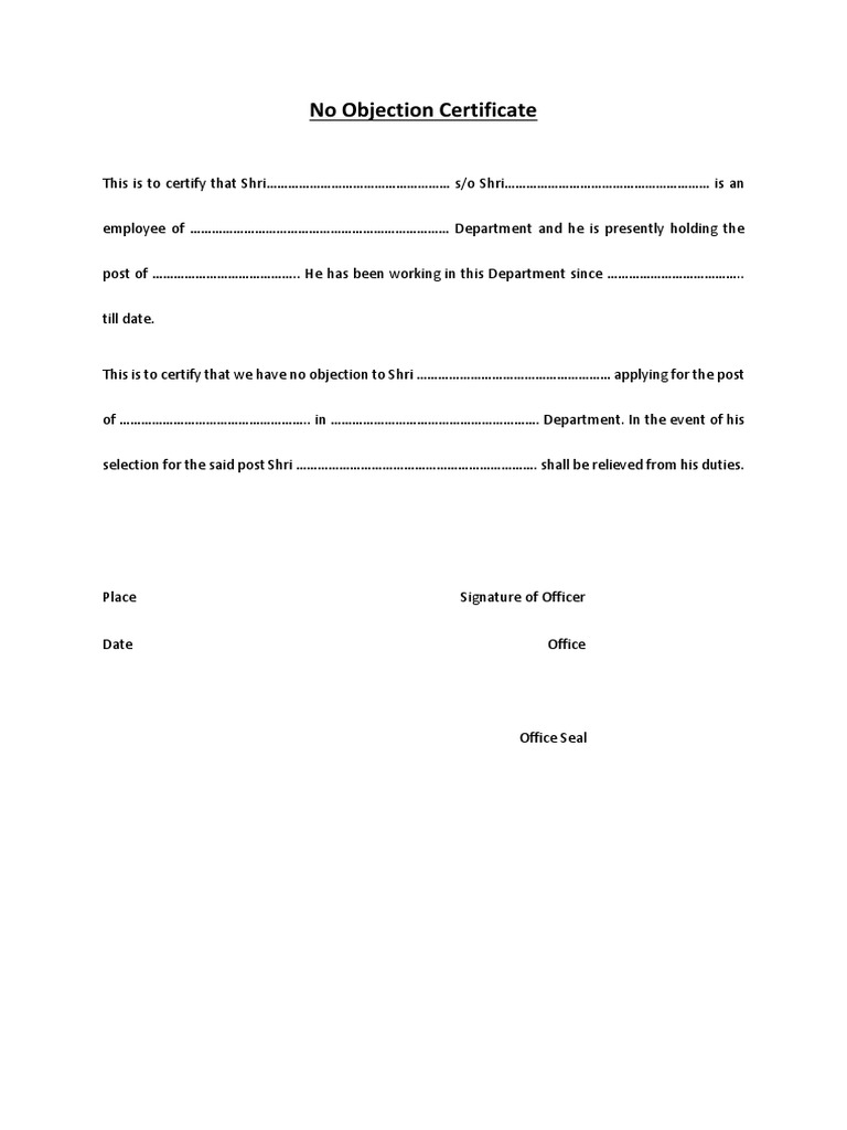 Employee No Objection Certificate Format | PDF