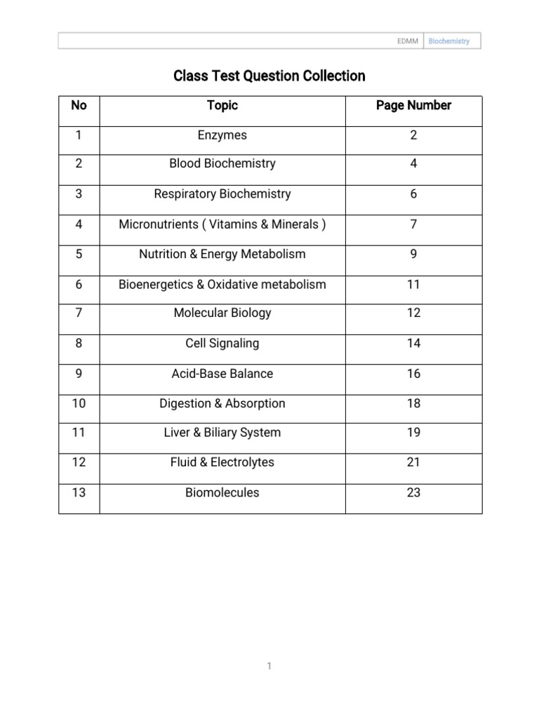Class Test Question Collection (BC Test 1-3) | PDF | Dna | Enzyme