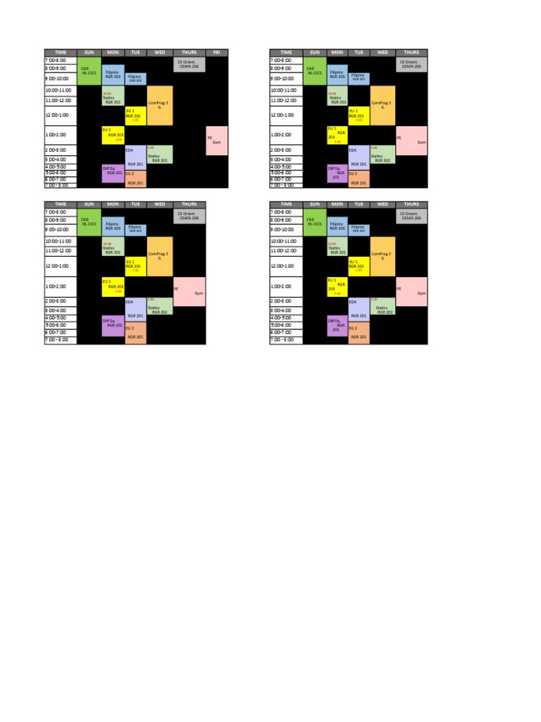 Time SUN MON TUE WED Thurs FRI Time SUN MON TUE WED Thurs: RGR 302 RGR ...