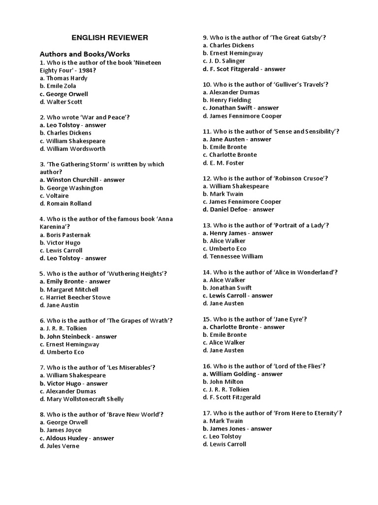 English Literature Quiz Bee Reviewer | PDF | William Shakespeare | John ...