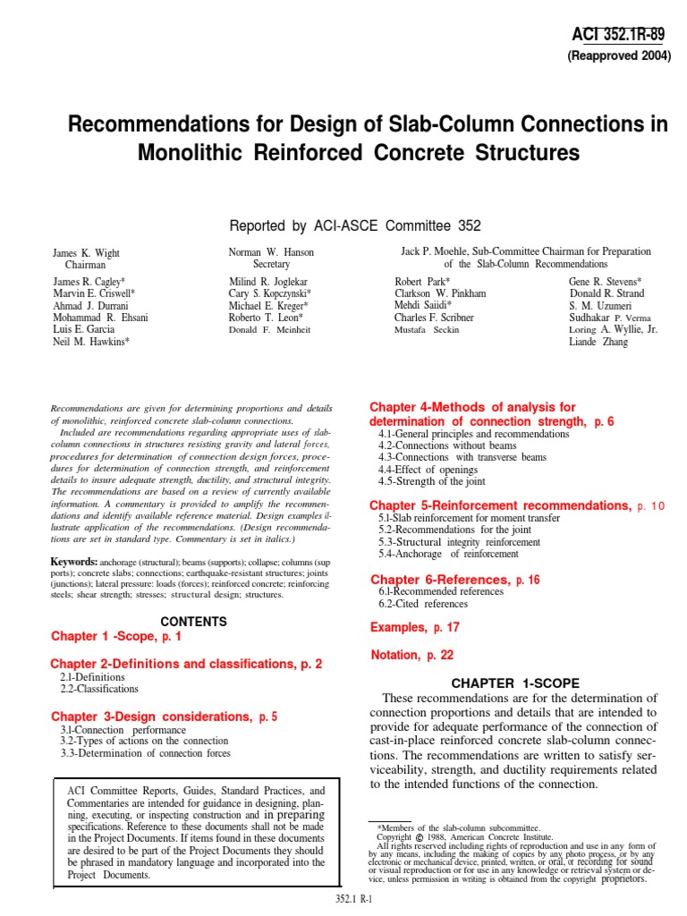 ACI-352.1R-89 Recommendations For Design of Slab-Column Connections in ...