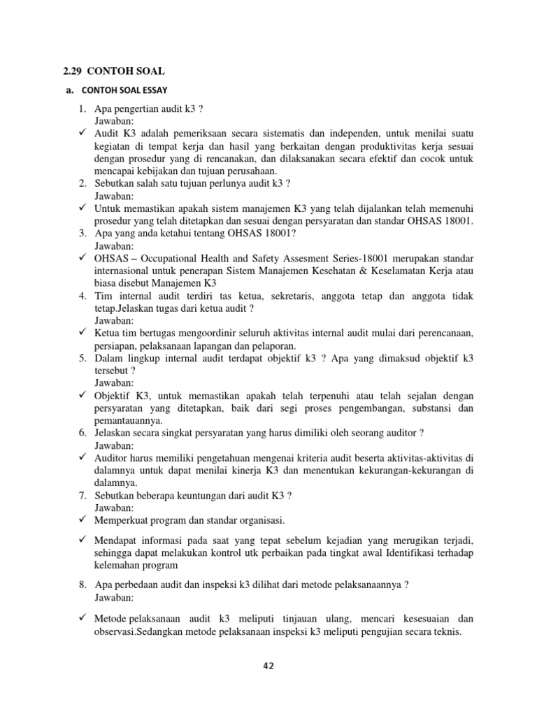 Contoh Soal Audit k3 | PDF
