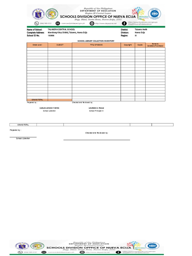 School Library Collection Inventory | PDF | Library Science ...