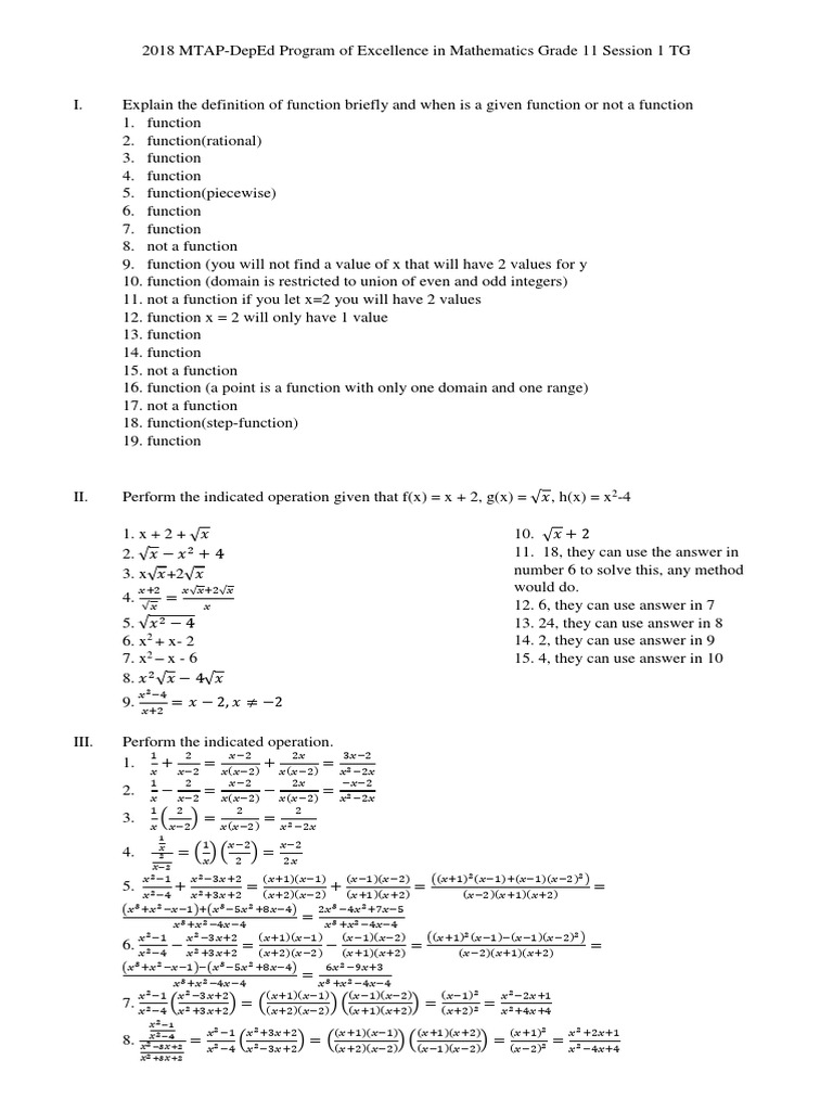 MTAP Grade 11 Mathematics Session 1 | PDF | Function (Mathematics ...