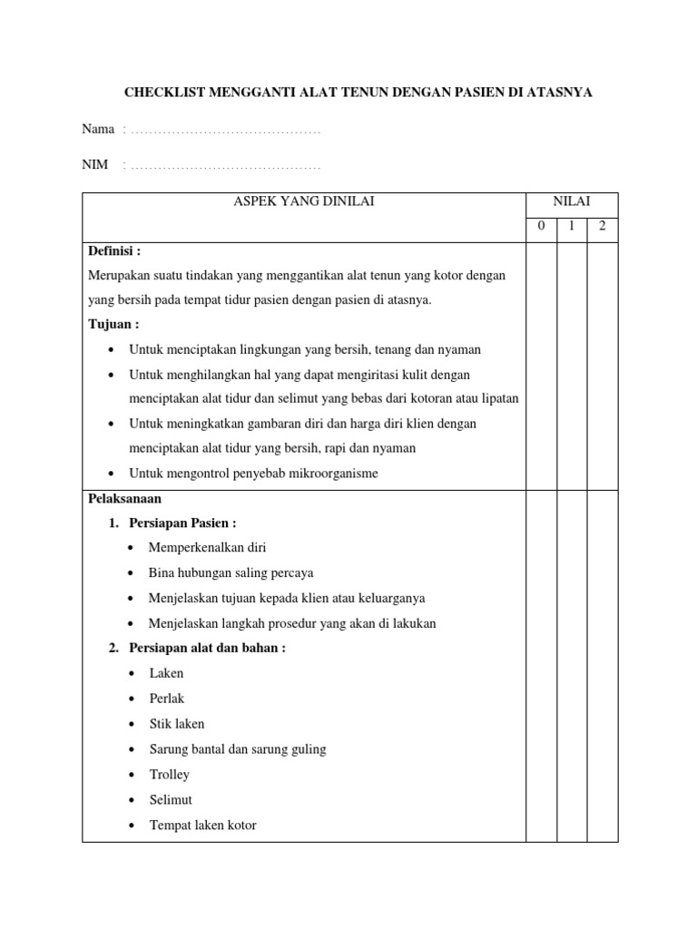 Checklist Mengganti Alat Tenun Dengan Pasien Di Atasnya | PDF