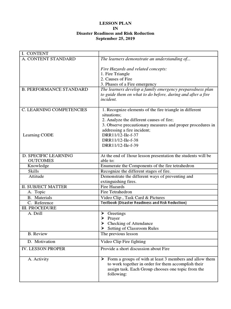 Grade 2 Lesson Plan: Fire Safety DRRM | PDF | Lesson Plan | Applied ...