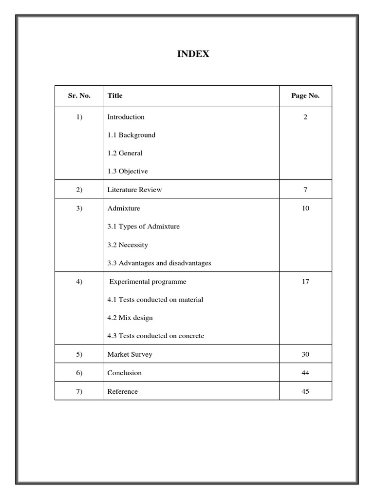 Index: Sr. No. Title Page No | PDF | Concrete | Cement