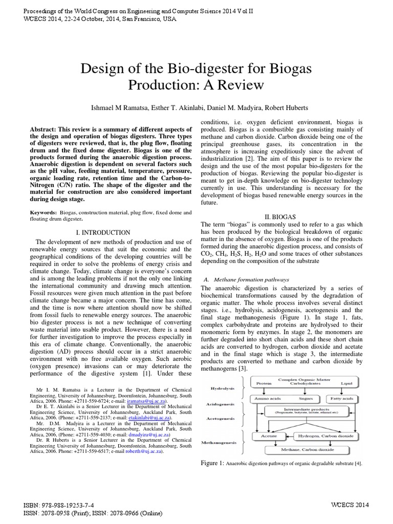 Design of The Bio-Digester For Biogas Production: A Review | PDF ...