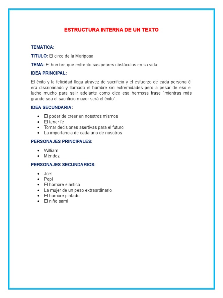 ESTRUCTURA INTERNA DE UN TEXTO La Mariposa | PDF