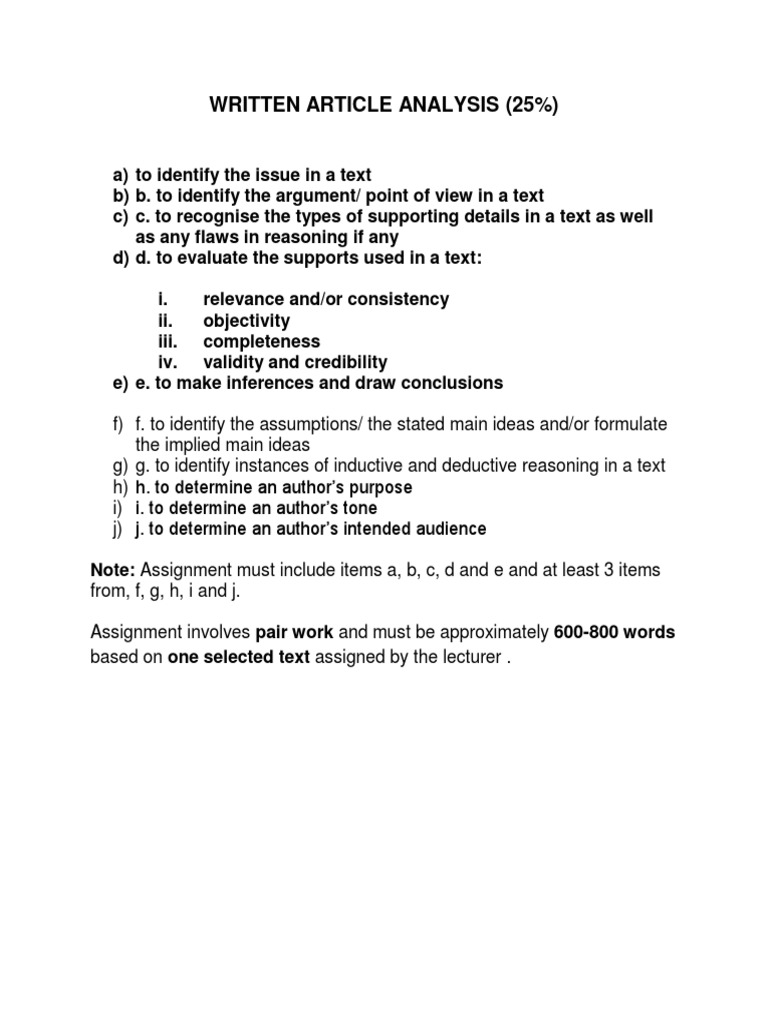 ELC501 Written Article Analysis Guidelines | PDF