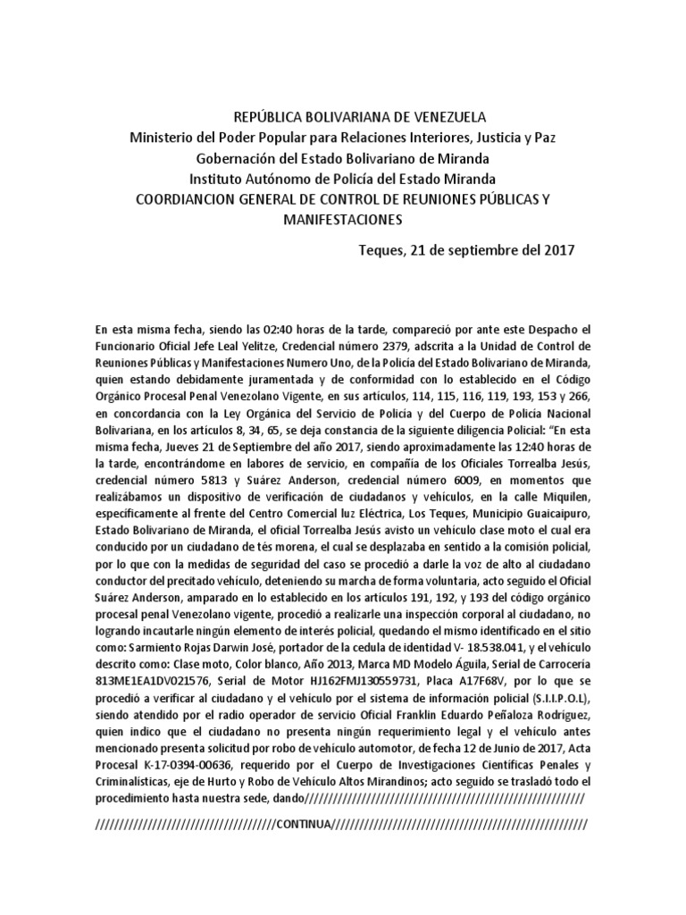 Modelo de Acta Policial | PDF | Policía | Venezuela Modelo de Acta Policial | PDF | Policía | Venezuela