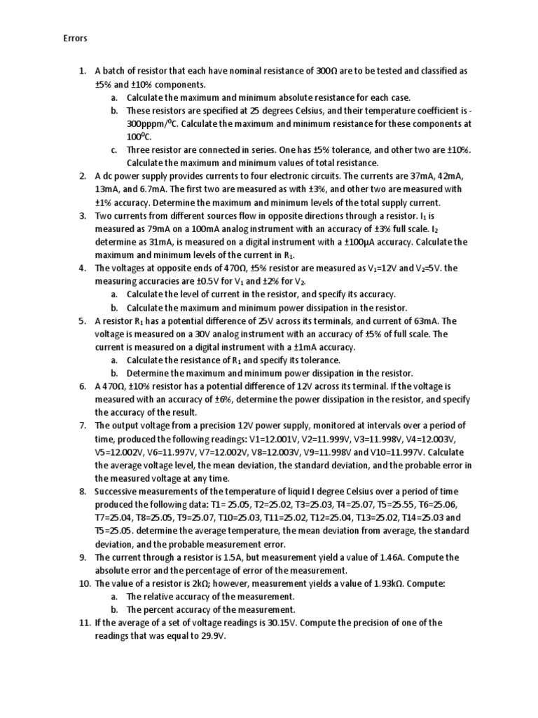 Errors | PDF | Resistor | Series And Parallel Circuits