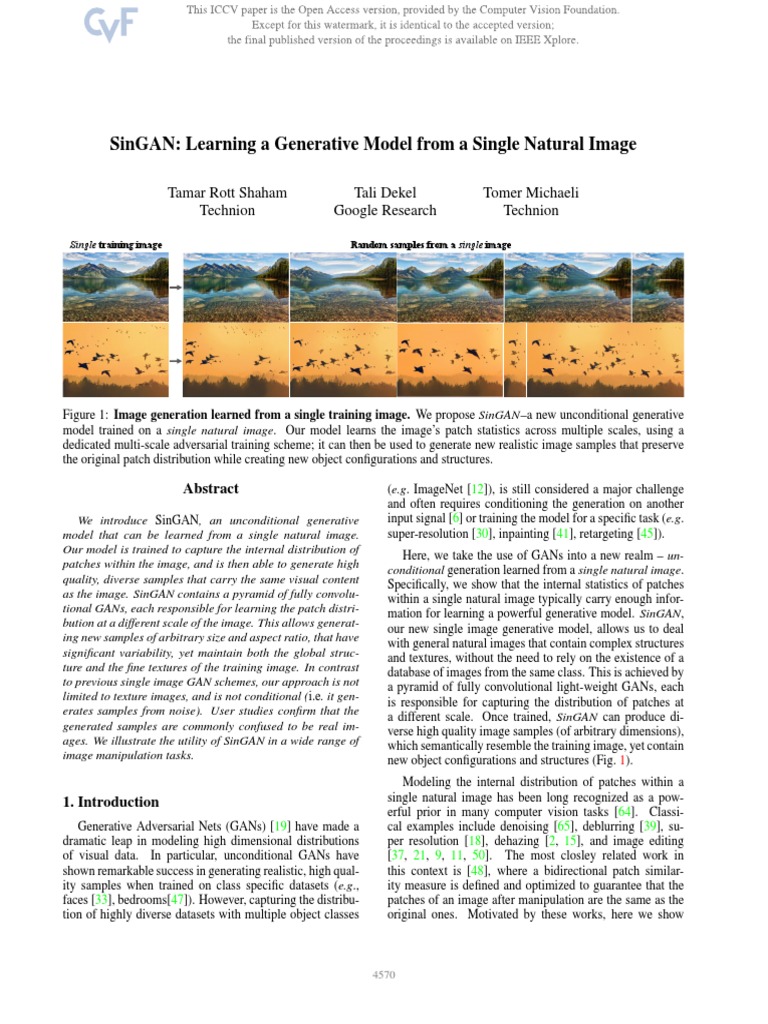 Shaham SinGAN Learning A Generative Model From A Single Natural Image ICCV 2019 Paper PDF ...