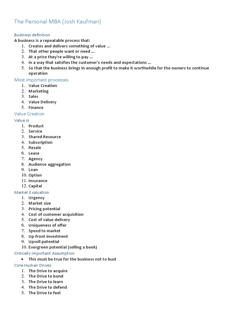 The Personal MBA (Summary) | PDF | Loans | Credit