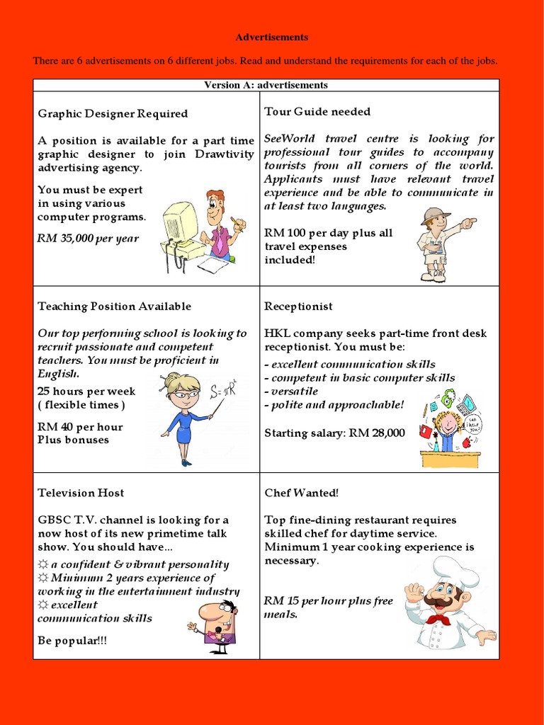 Information Gap Task 37 Jobs Opportunities Conversation Topics Dialogs ...