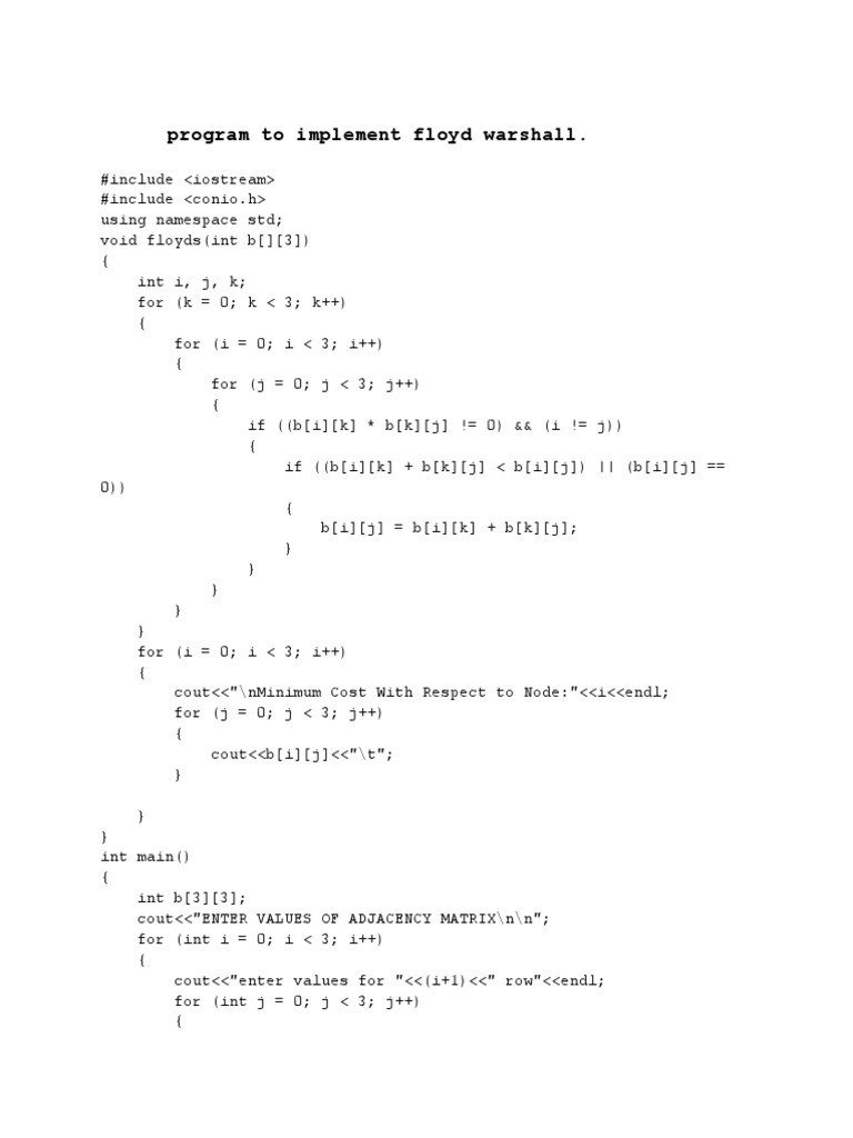Program To Implement Floyd Warshall | PDF | Teaching Methods & Materials | Computers